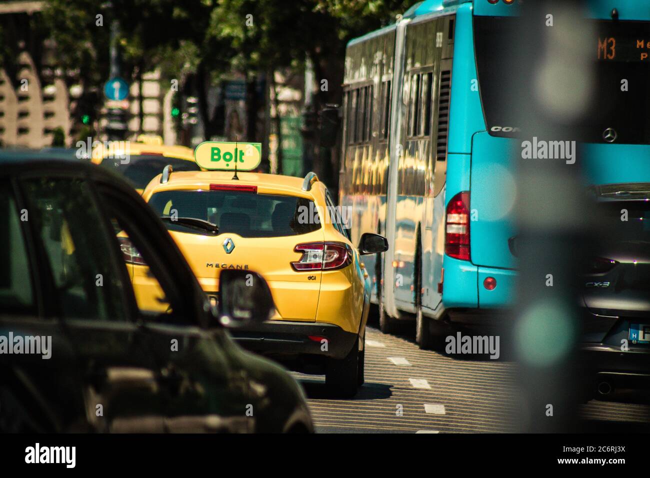 Budapest Hungary july 11, 2020 View of a traditional yellow Hungarian ...