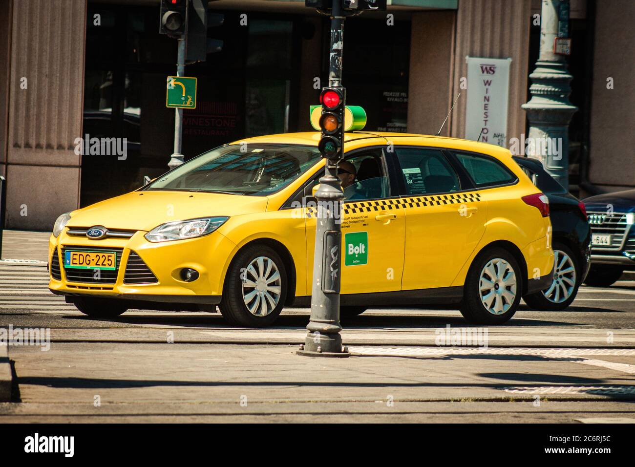 Budapest Hungary july 11, 2020 View of a traditional yellow Hungarian ...