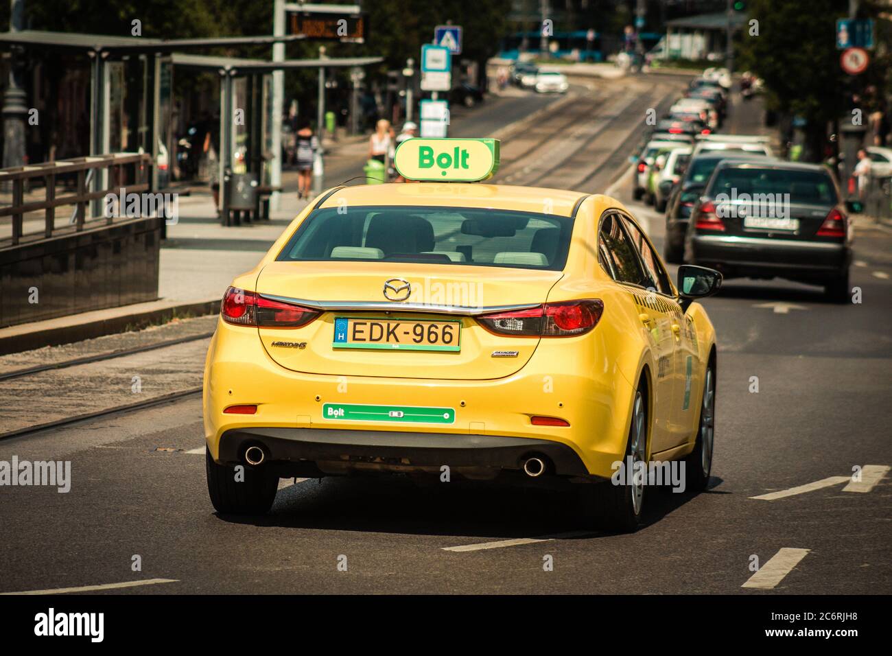 Budapest Hungary july 11, 2020 View of a traditional yellow Hungarian ...