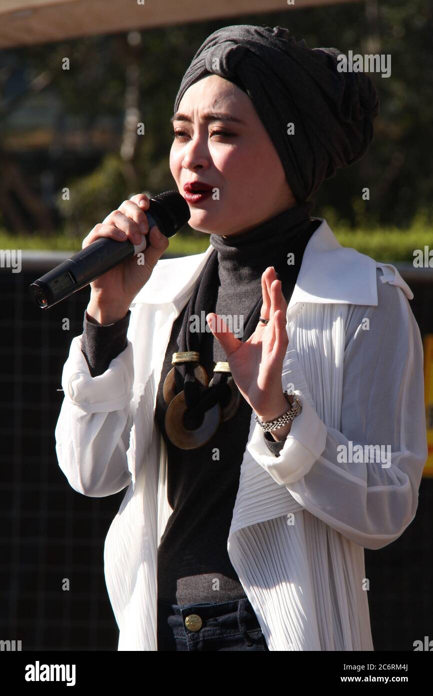Malaysian singer Adira performs on stage at the Malaysia Festival 2014 ...