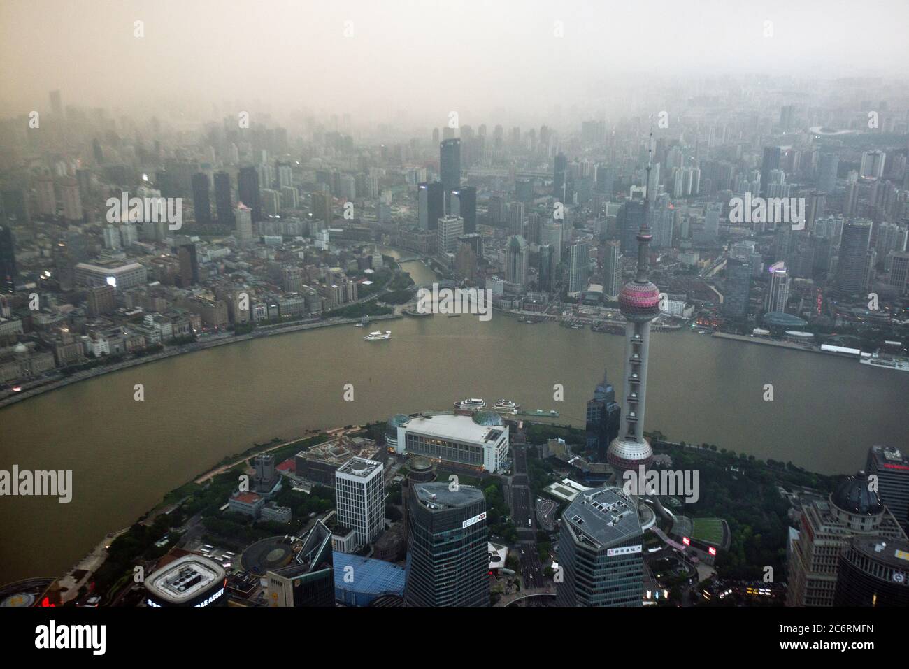 Shanghai: panoramic view from the top of Shanghai Tower, with the ...