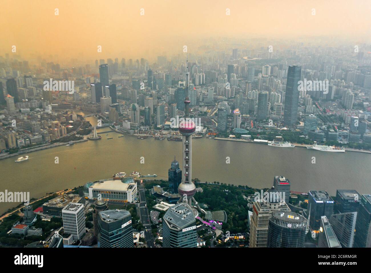 Shanghai: panoramic view from the top of Shanghai Tower, with the ...