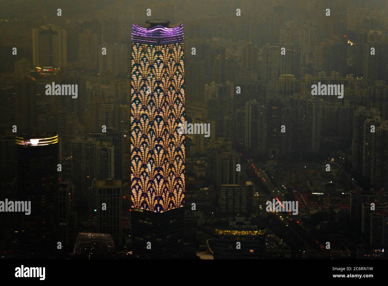 Shanghai: panoramic view of the Huangpu district at night from the top ...