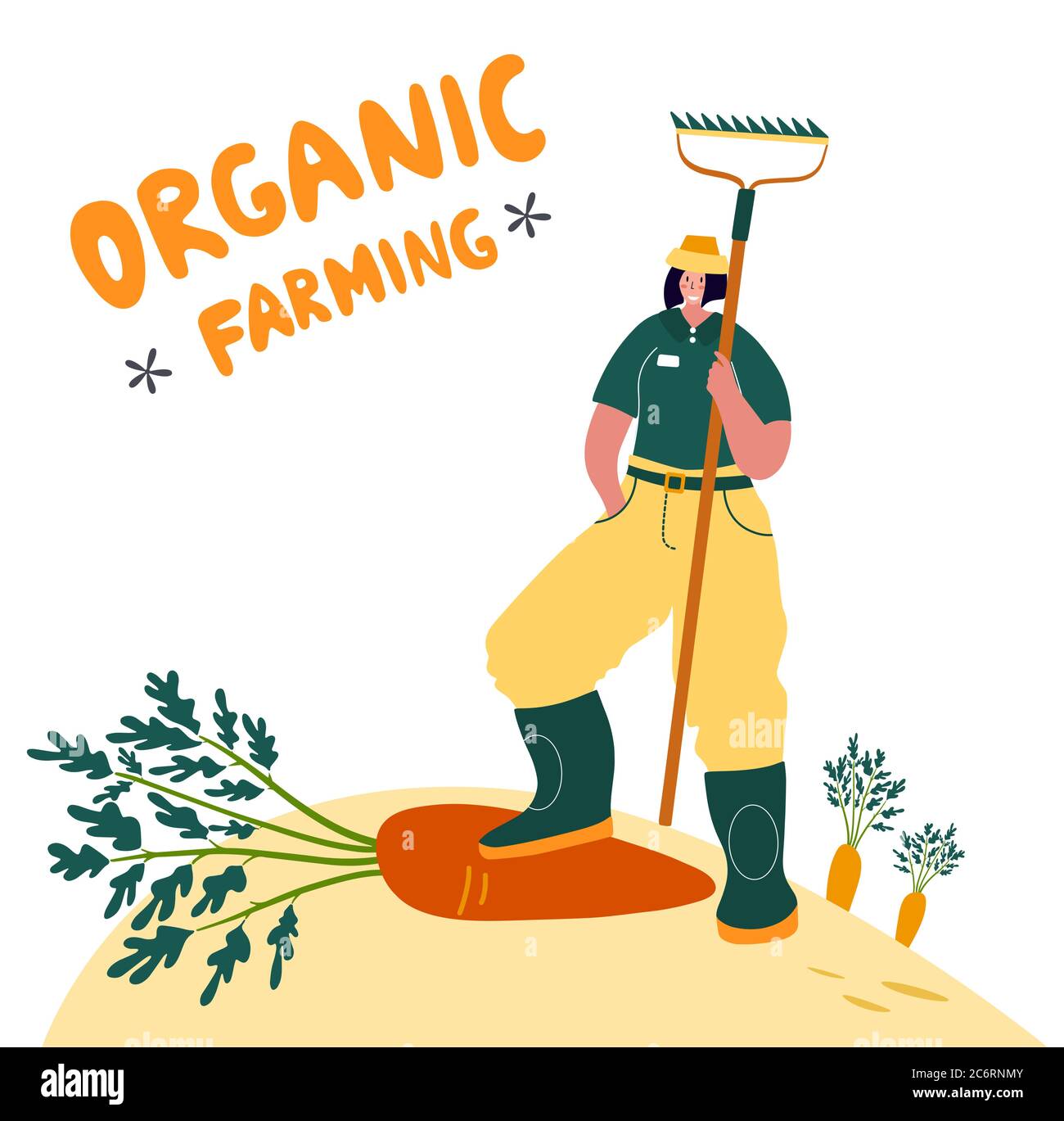Organic farming. Agricultural workers planting and gathering crops ...
