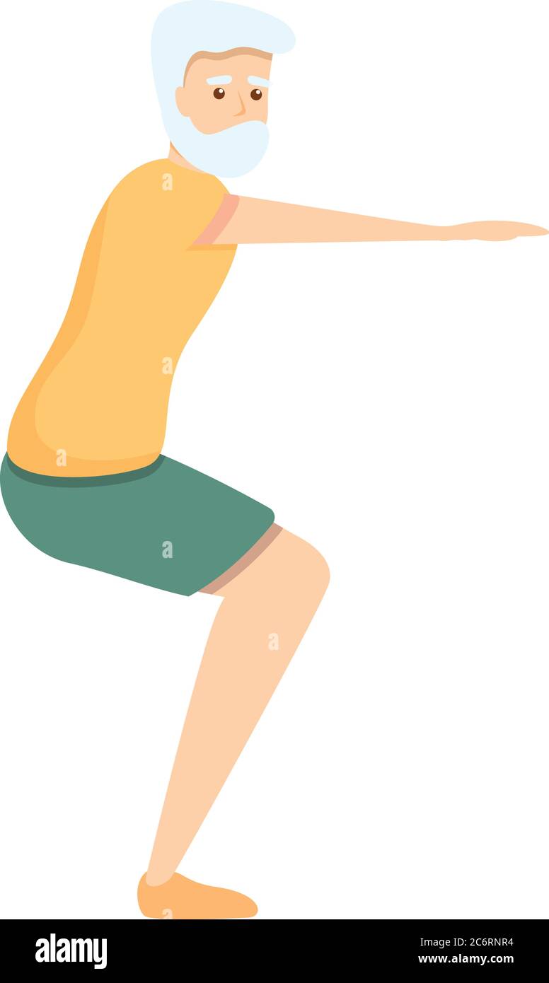 Senior man sit down exercise icon. Cartoon of senior man sit down ...