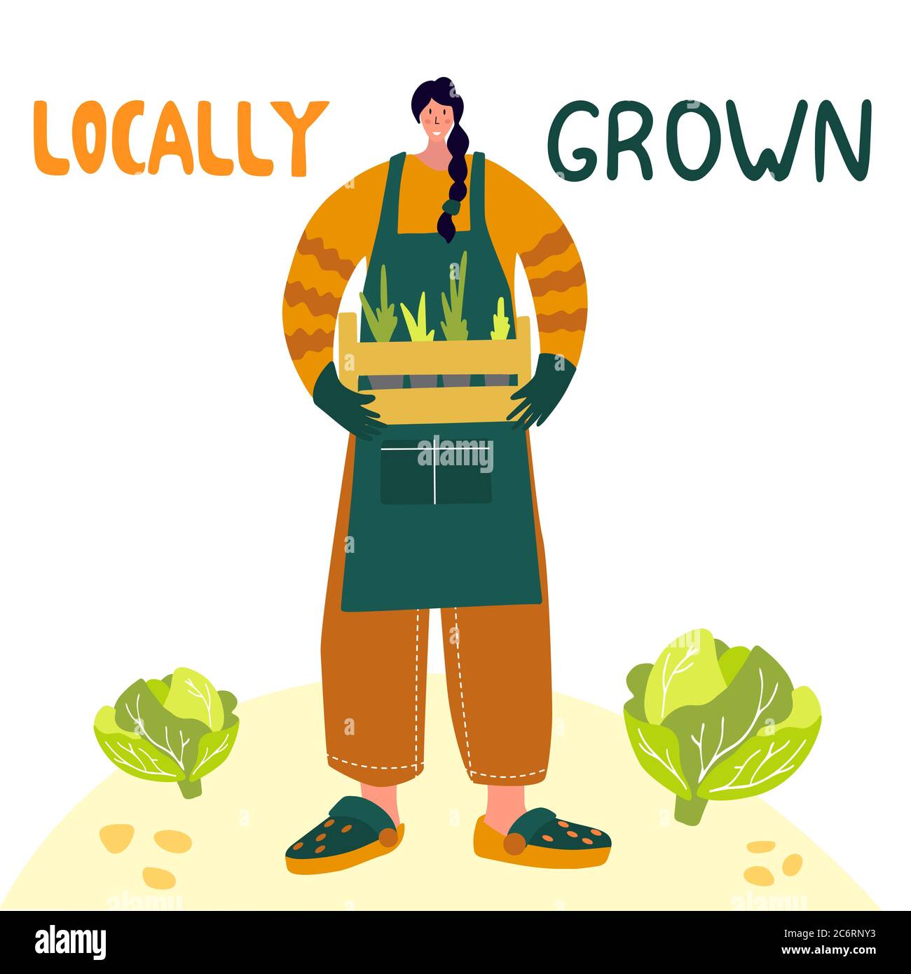 Organic farming. Agricultural workers planting and gathering crops ...