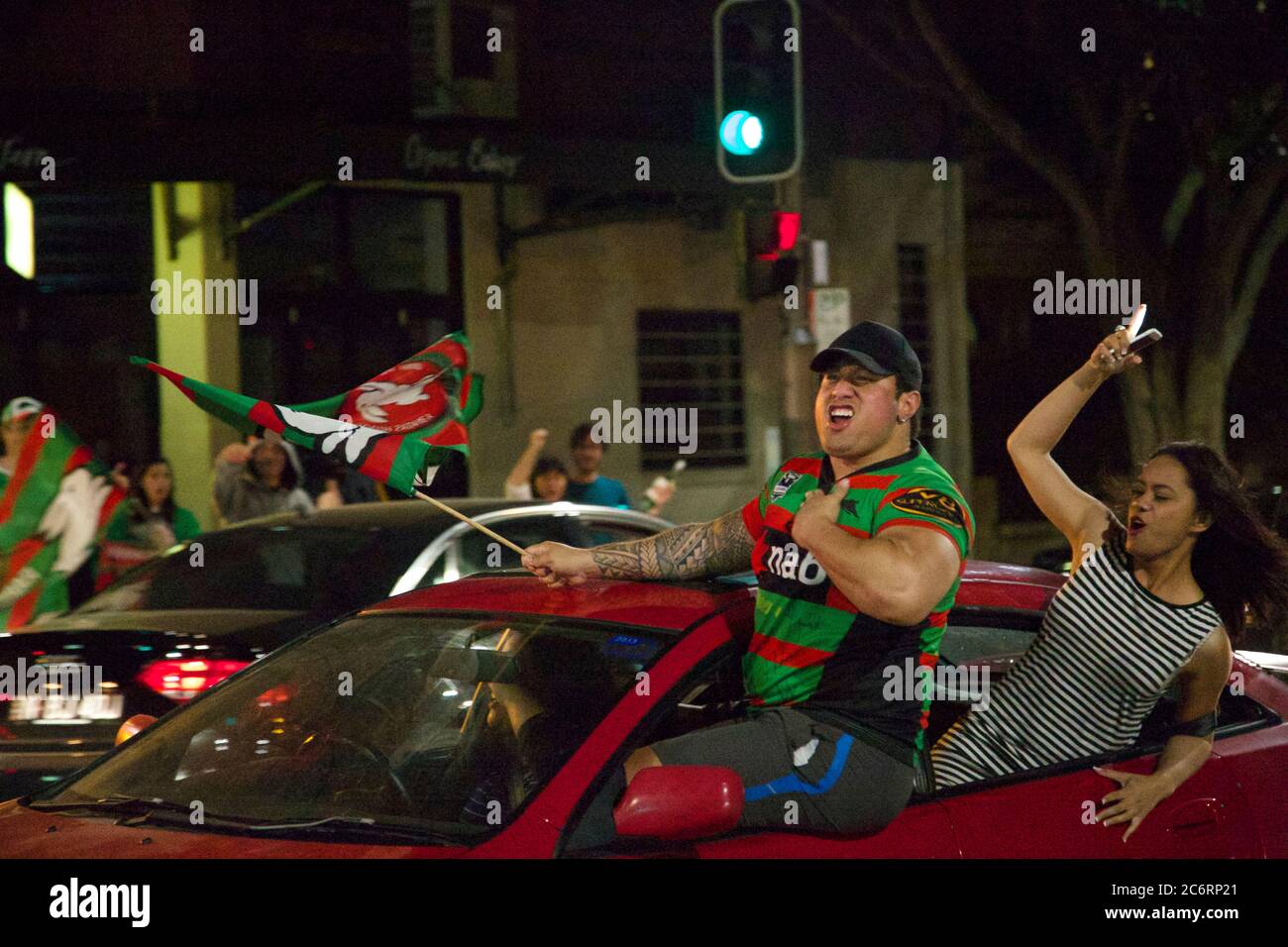 South Sydney Rabbitohs fans celebrate winning the NRL premiership at ...