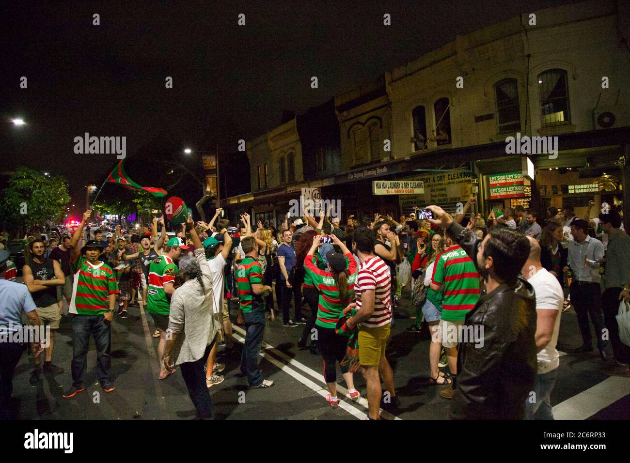 South Sydney Rabbitohs fans celebrate winning the NRL premiership at ...