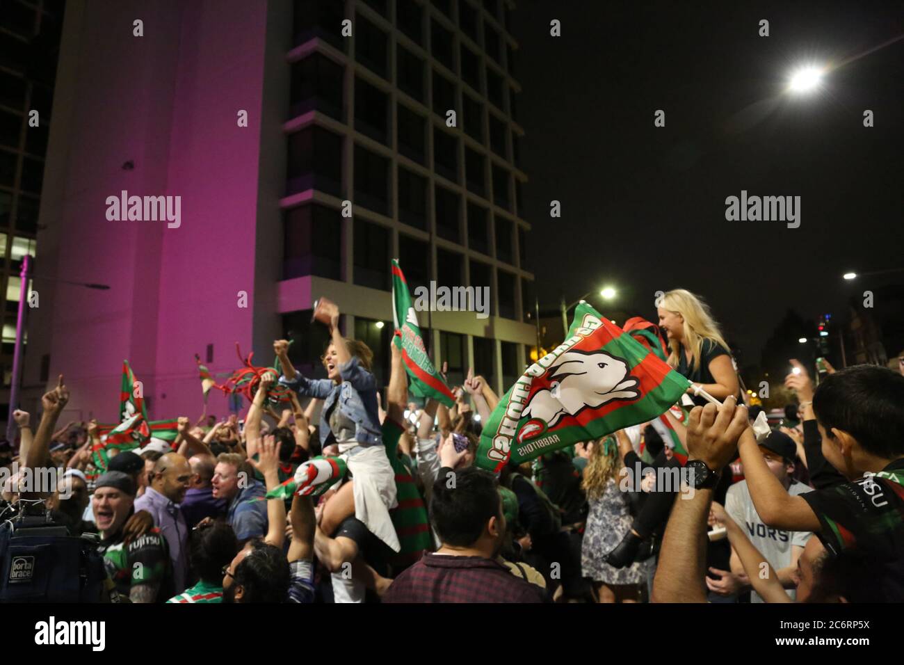 South Sydney Rabbitohs fans celebrate winning the NRL premiership at ...