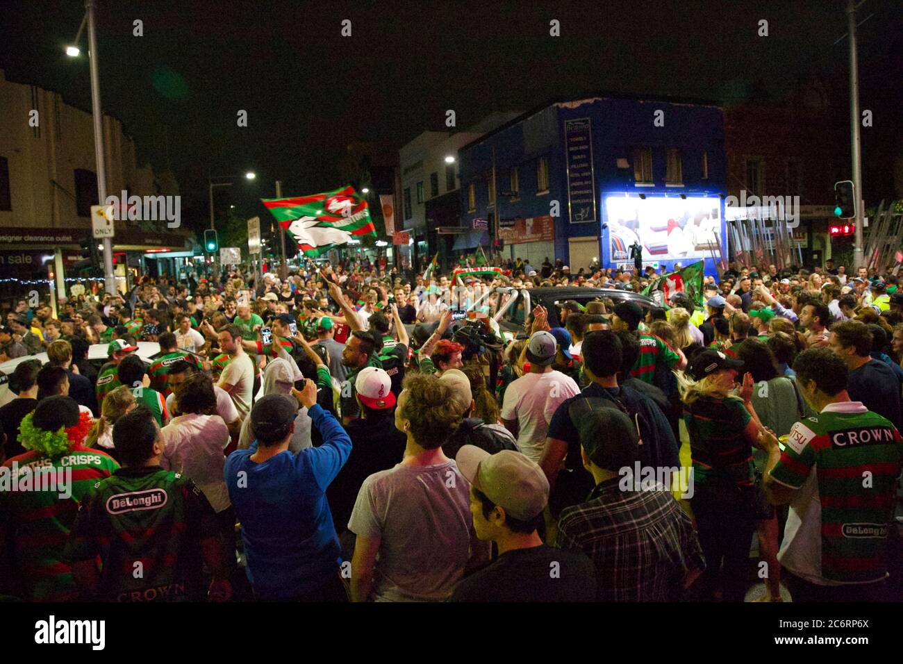 South Sydney Rabbitohs fans celebrate winning the NRL premiership at ...