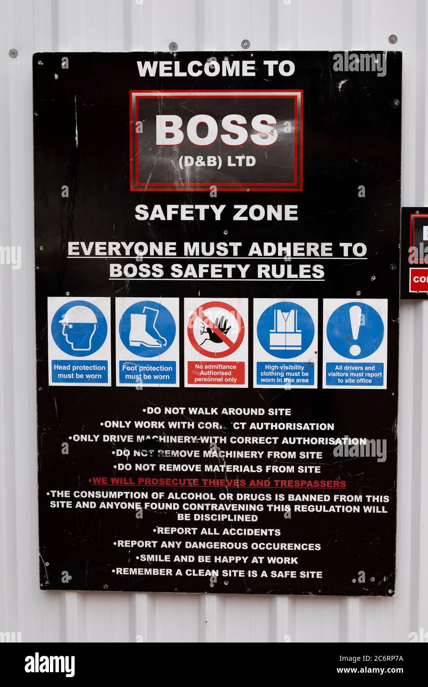 building construction site health and safety warning sign fixed to ...