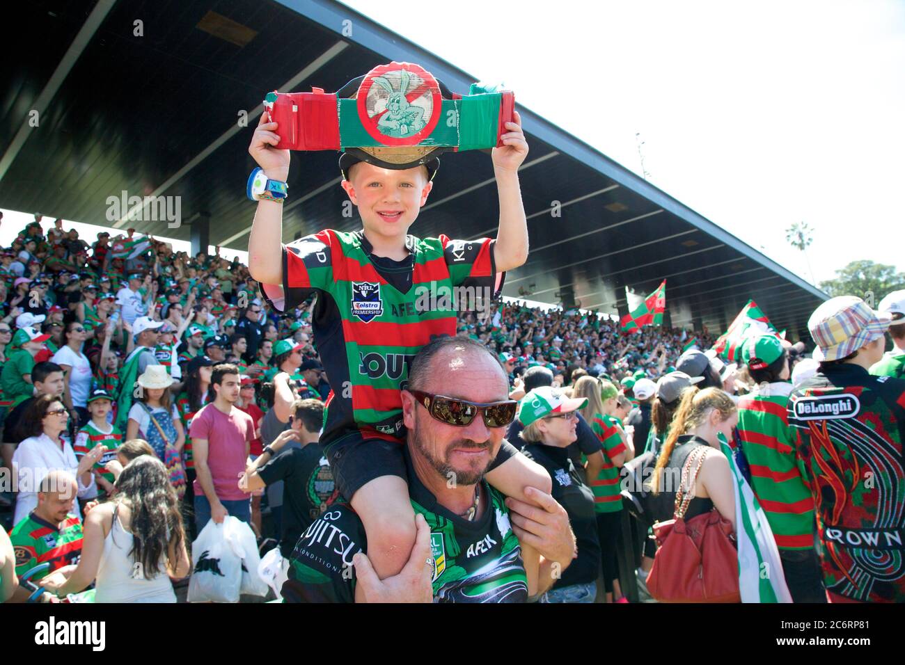 South Sydney Rabbitohs fans celebrate the NRL grand final victory with ...