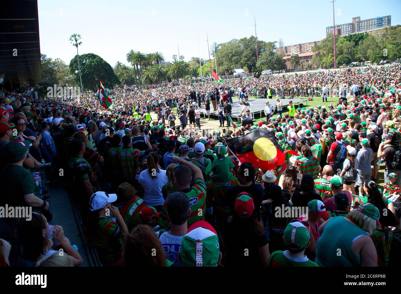 South Sydney Rabbitohs fans celebrate the NRL grand final victory with ...