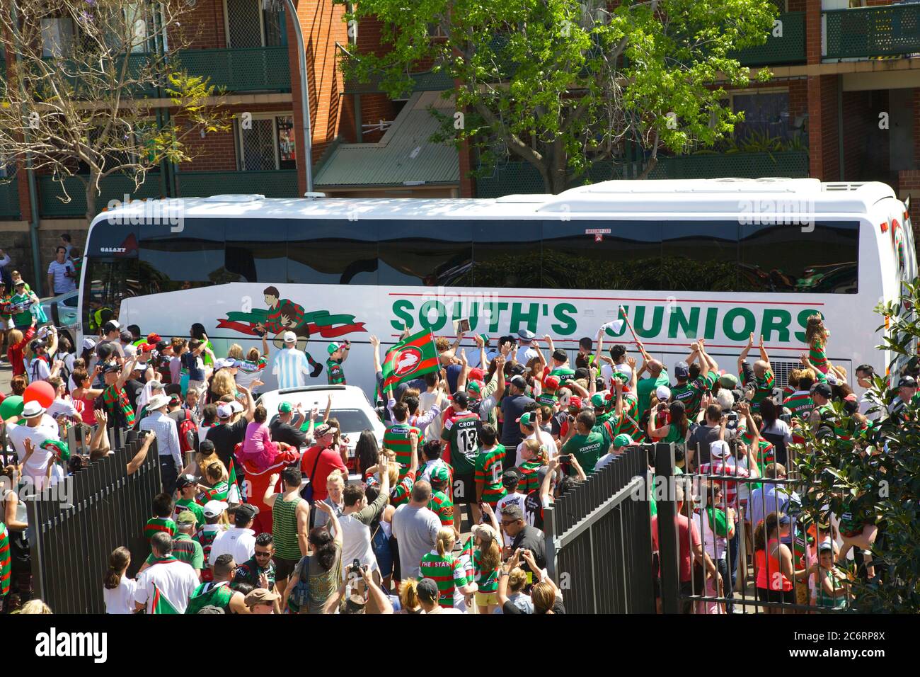 South Sydney Rabbitohs fans farewell the players’ coach as they leave ...