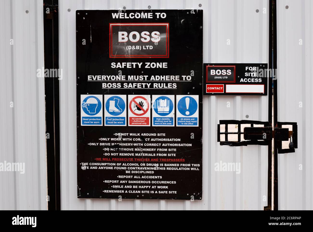 building construction site health and safety warning sign fixed to ...