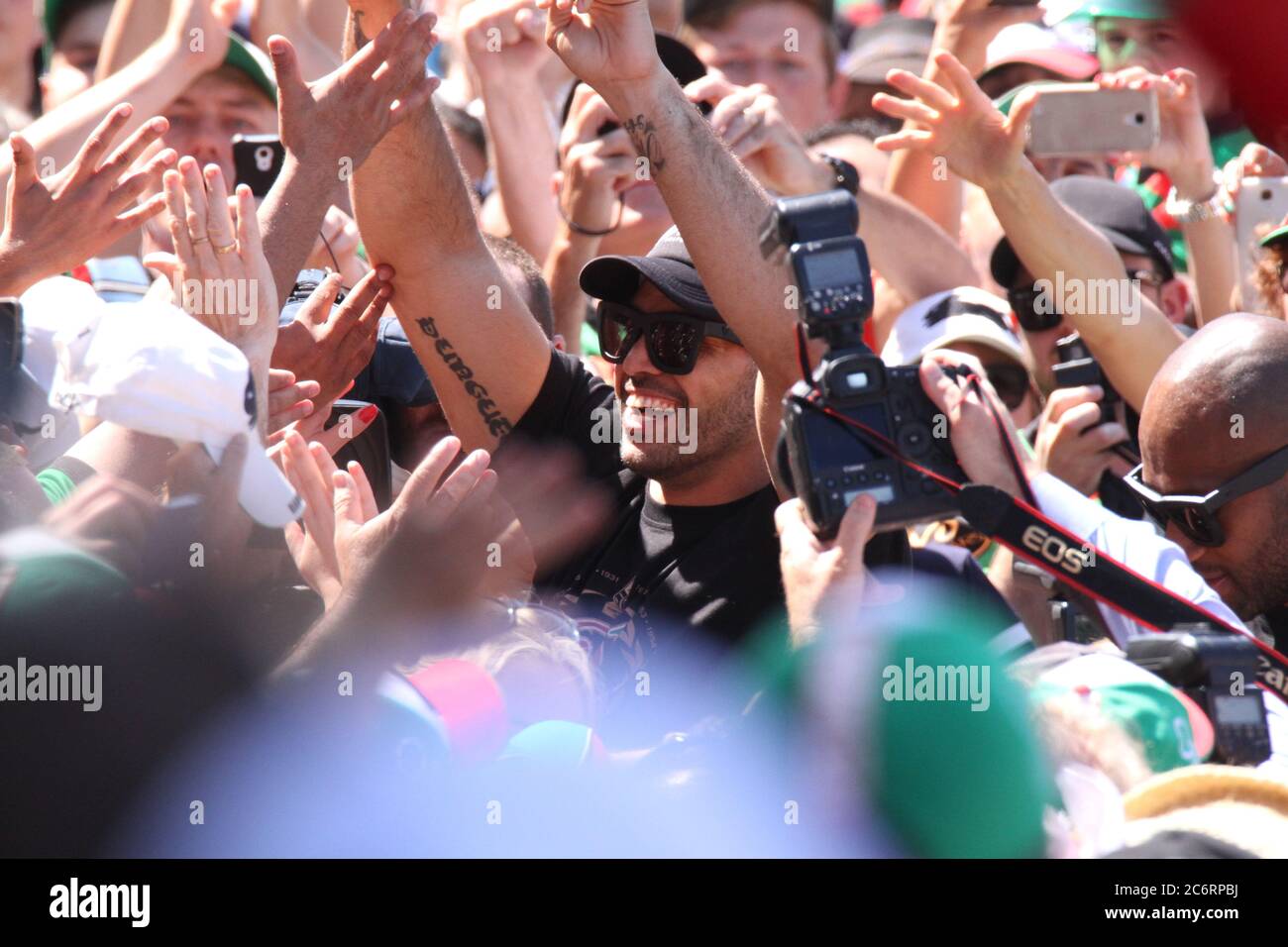 South Sydney Rabbitohs fullback, centre Greg Inglis celebrates the NRL ...