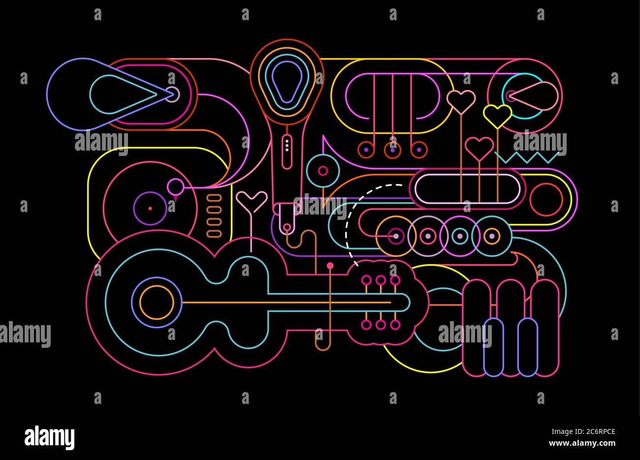 Neon colors isolated on a black background Music Instruments vector ...