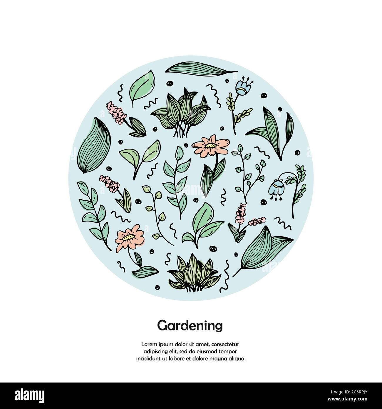 A template with the place for text and round illustration with hand ...