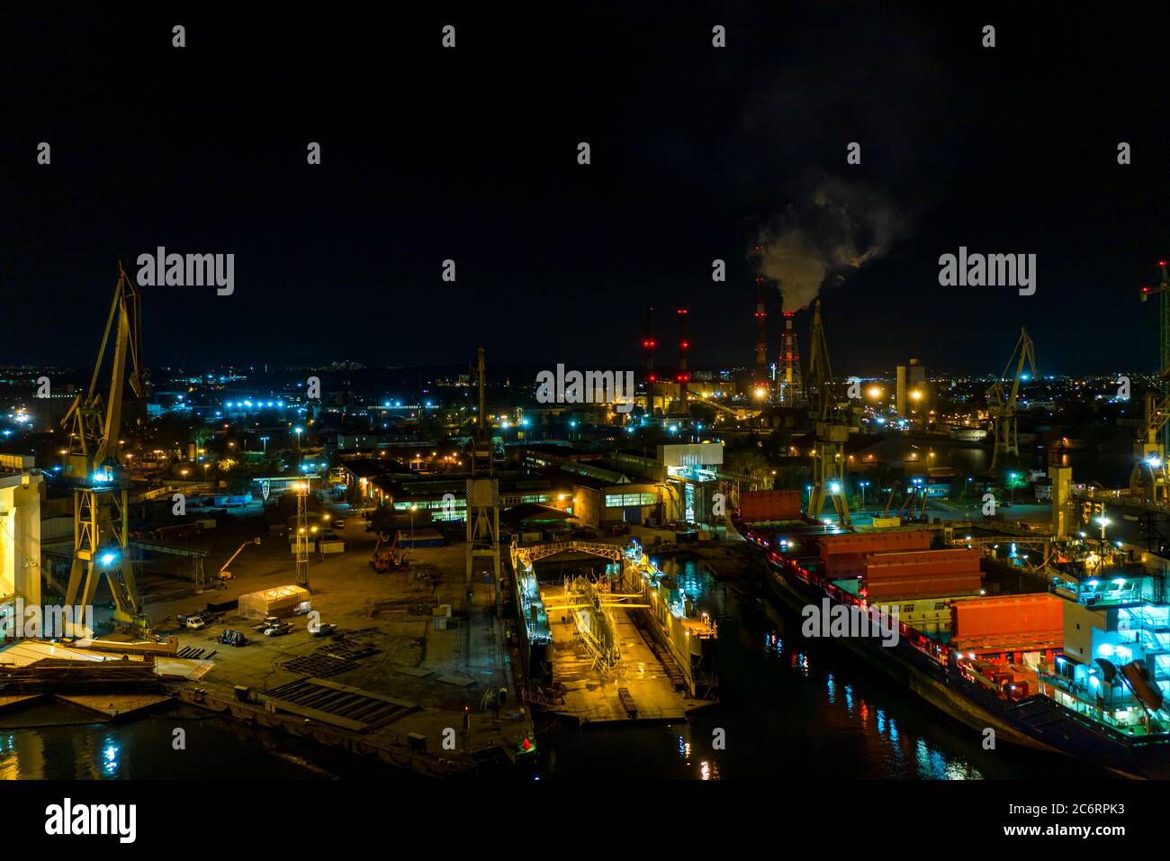 Gdansk Poland shipyard night photo with ships in to dry docks Stock ...