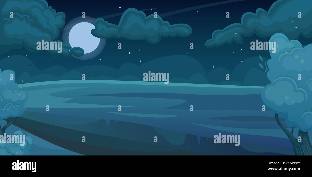 Horizontal landscape of a night summer field with a dirt road. Natural ...