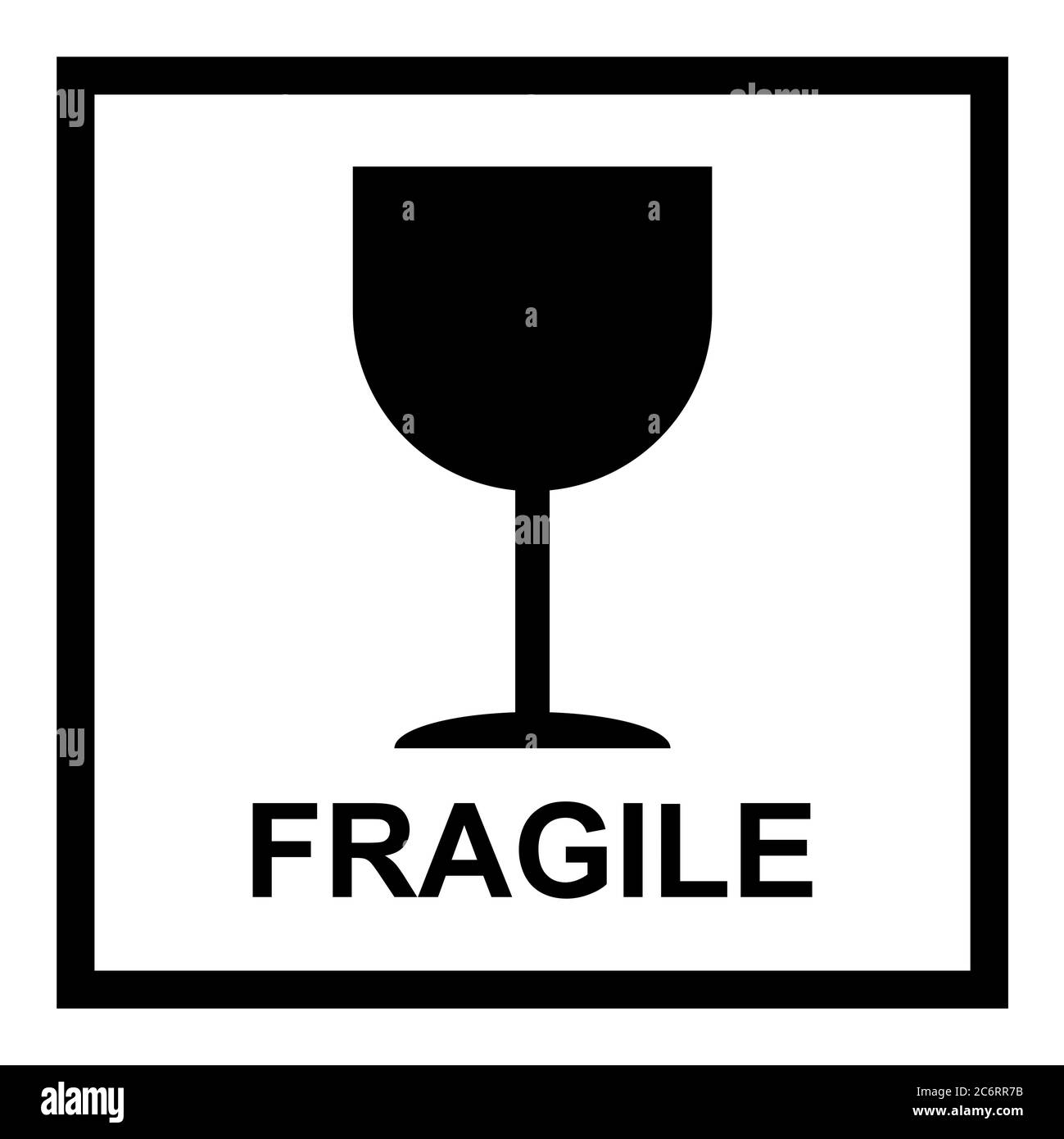 Fragile flat icon with black frame isolated on white background. Fragile package symbol. Label ...