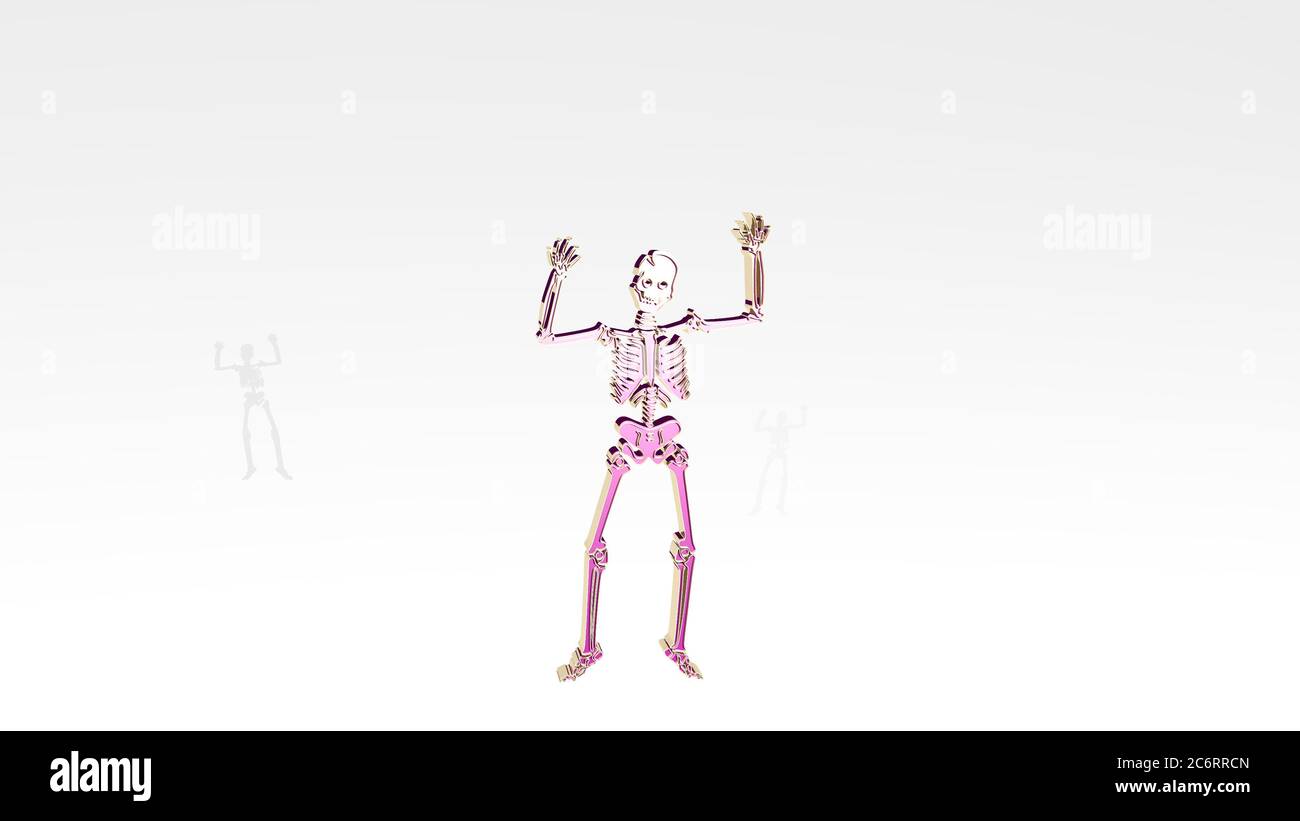 SKELETON from a perspective on the wall. A thick sculpture made of ...