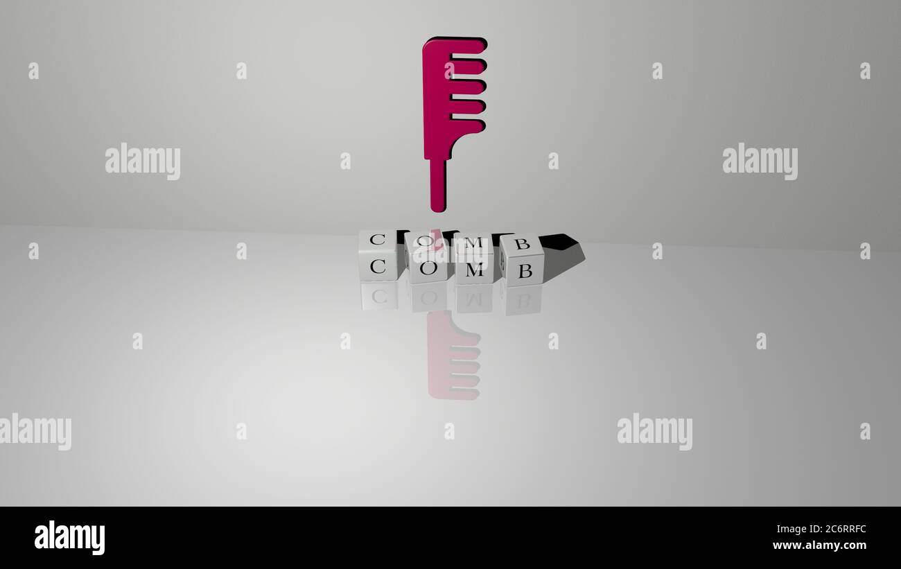 3D illustration of COMB graphics and text made by metallic dice letters ...
