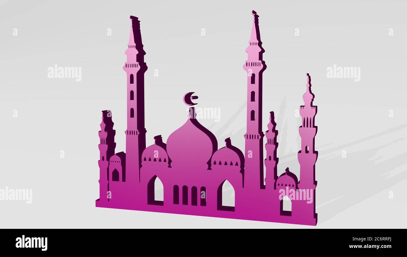 MOSQUE stand with shadow. 3D illustration of metallic sculpture over a ...