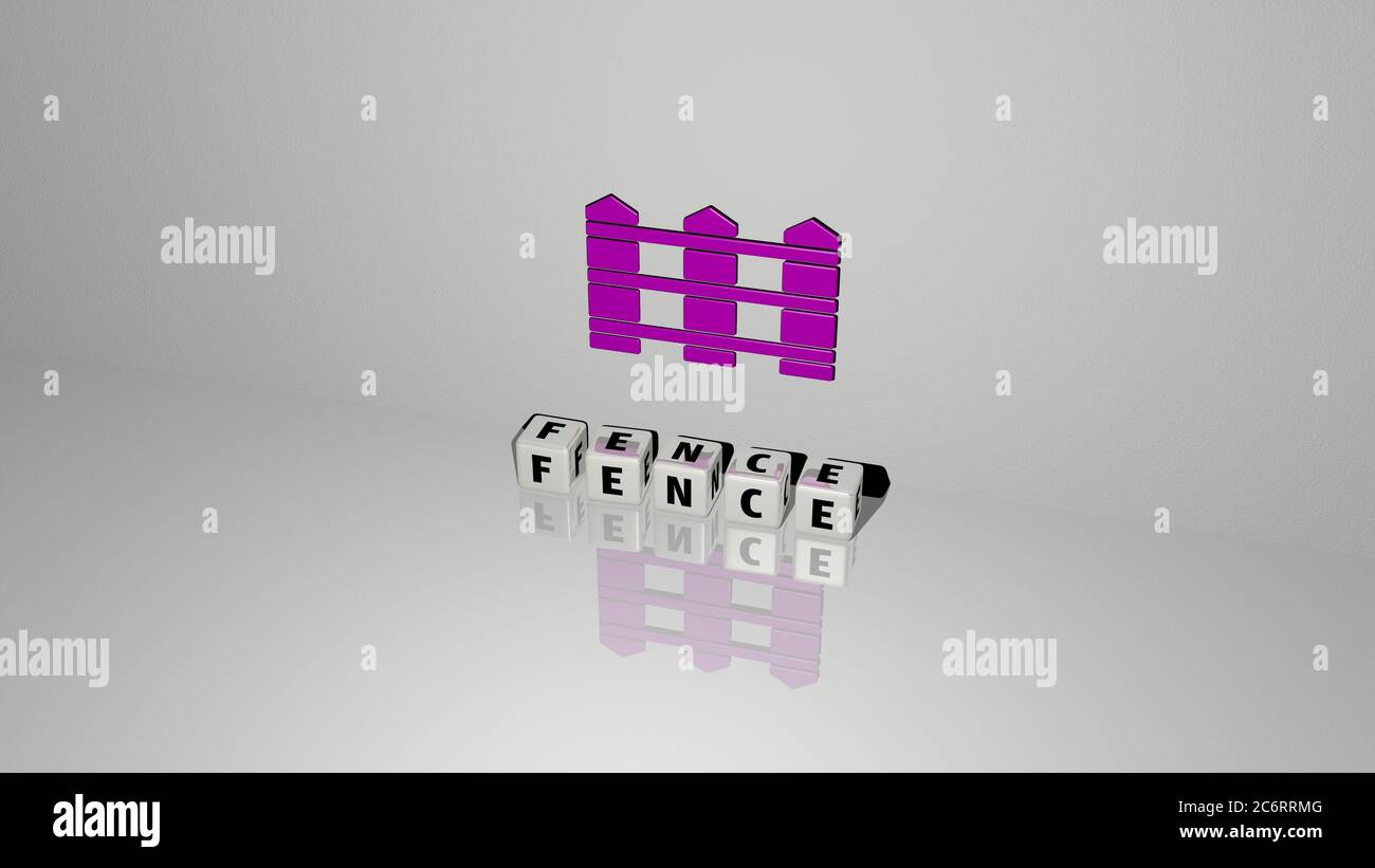 3D representation of fence with icon on the wall and text arranged by ...