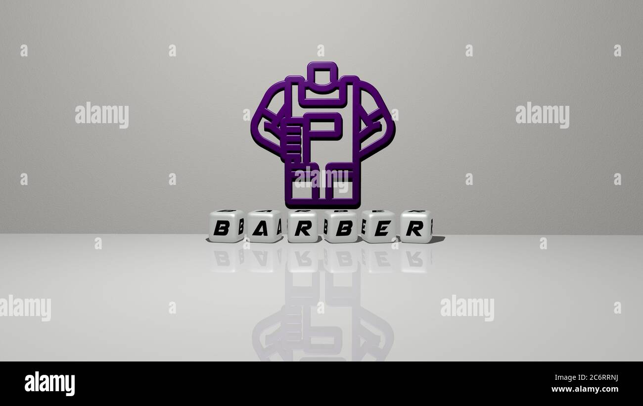3D graphical image of BARBER vertically along with text built by ...