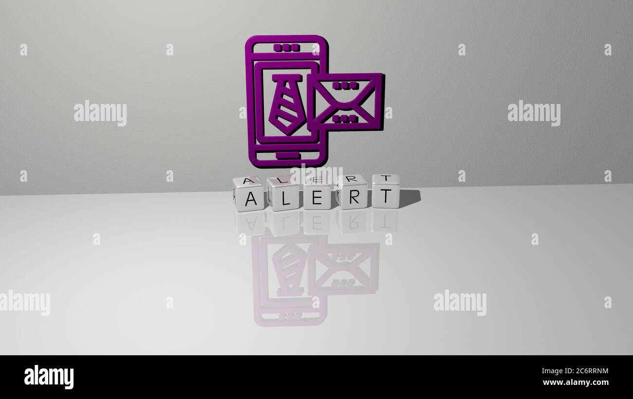 3D representation of ALERT with icon on the wall and text arranged by ...