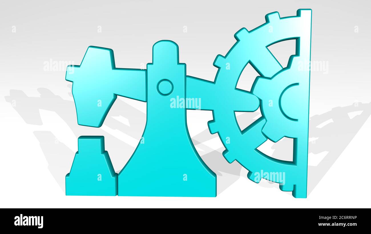 INDUSTRIAL COGS made by 3D illustration of a shiny metallic sculpture ...