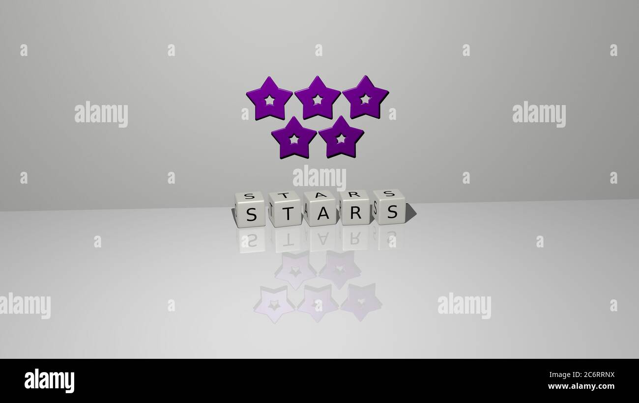 3D representation of stars with icon on the wall and text arranged by ...