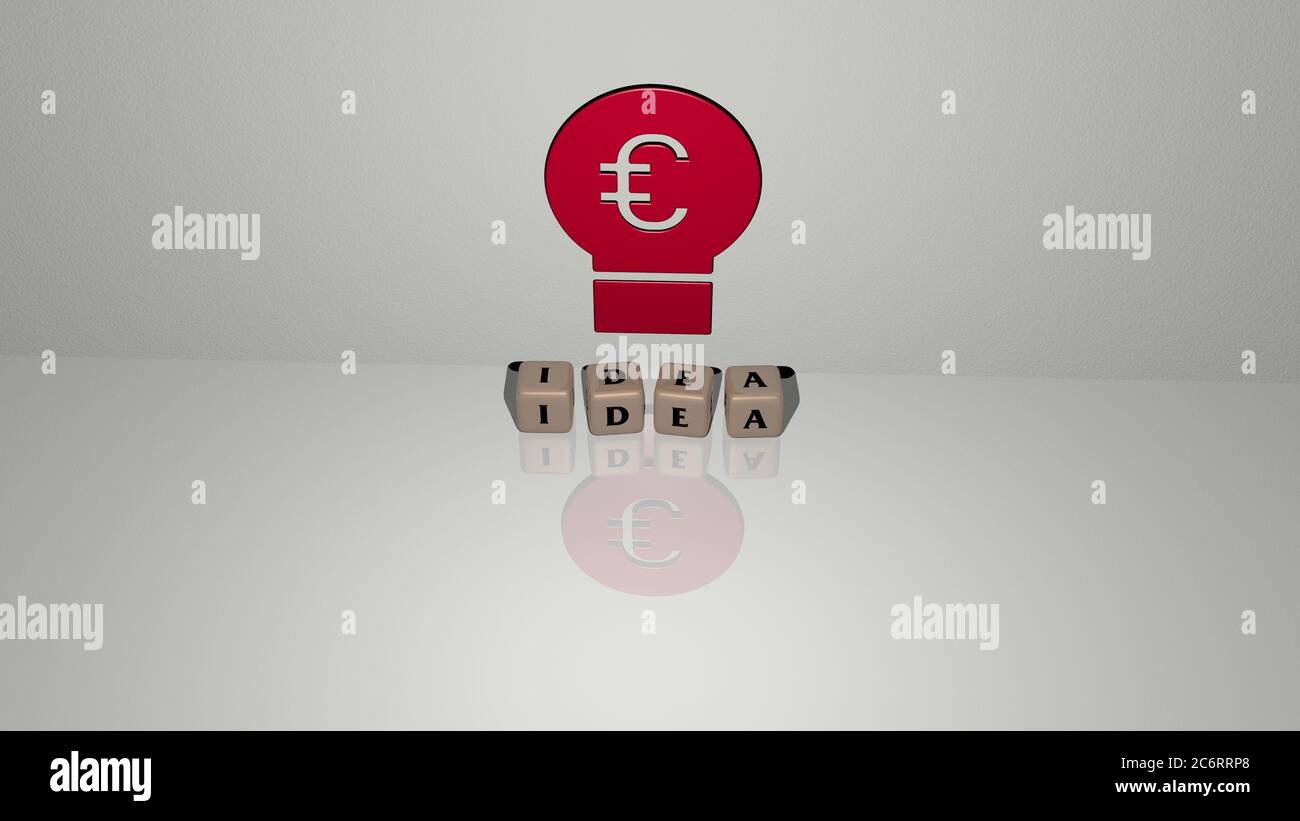 3D representation of IDEA with icon on the wall and text arranged by ...