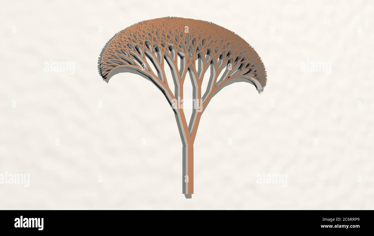 GEOMETRICAL TREE made by 3D illustration of a shiny metallic sculpture ...