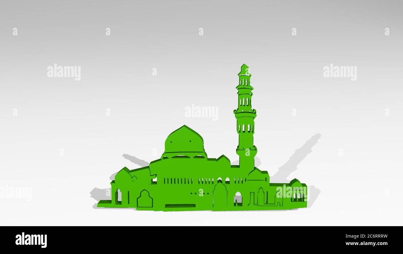 ARABIC BUILDING made by 3D illustration of a shiny metallic sculpture ...
