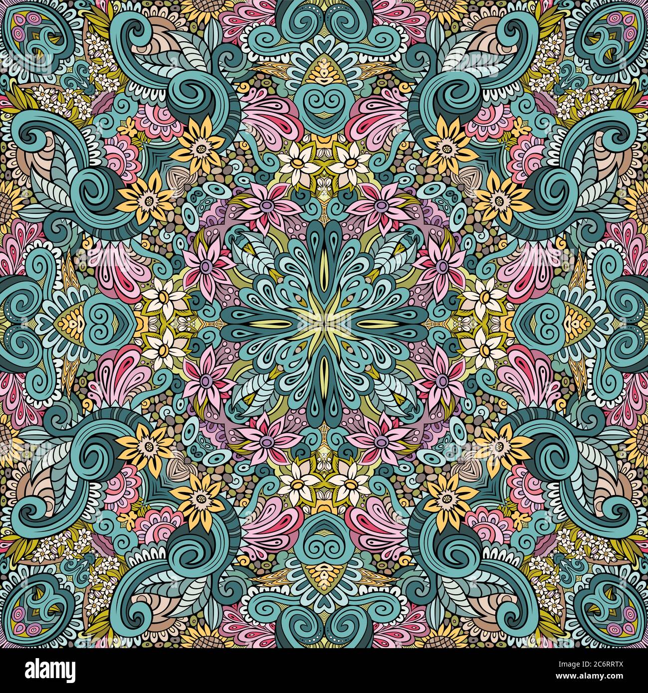 Vector ethnic hand drawn color seamless pattern Stock Vector Image ...