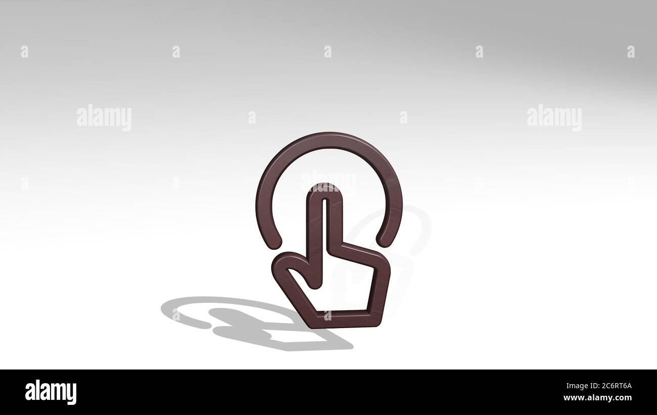 gesture tap made by 3D illustration of a shiny metallic sculpture ...