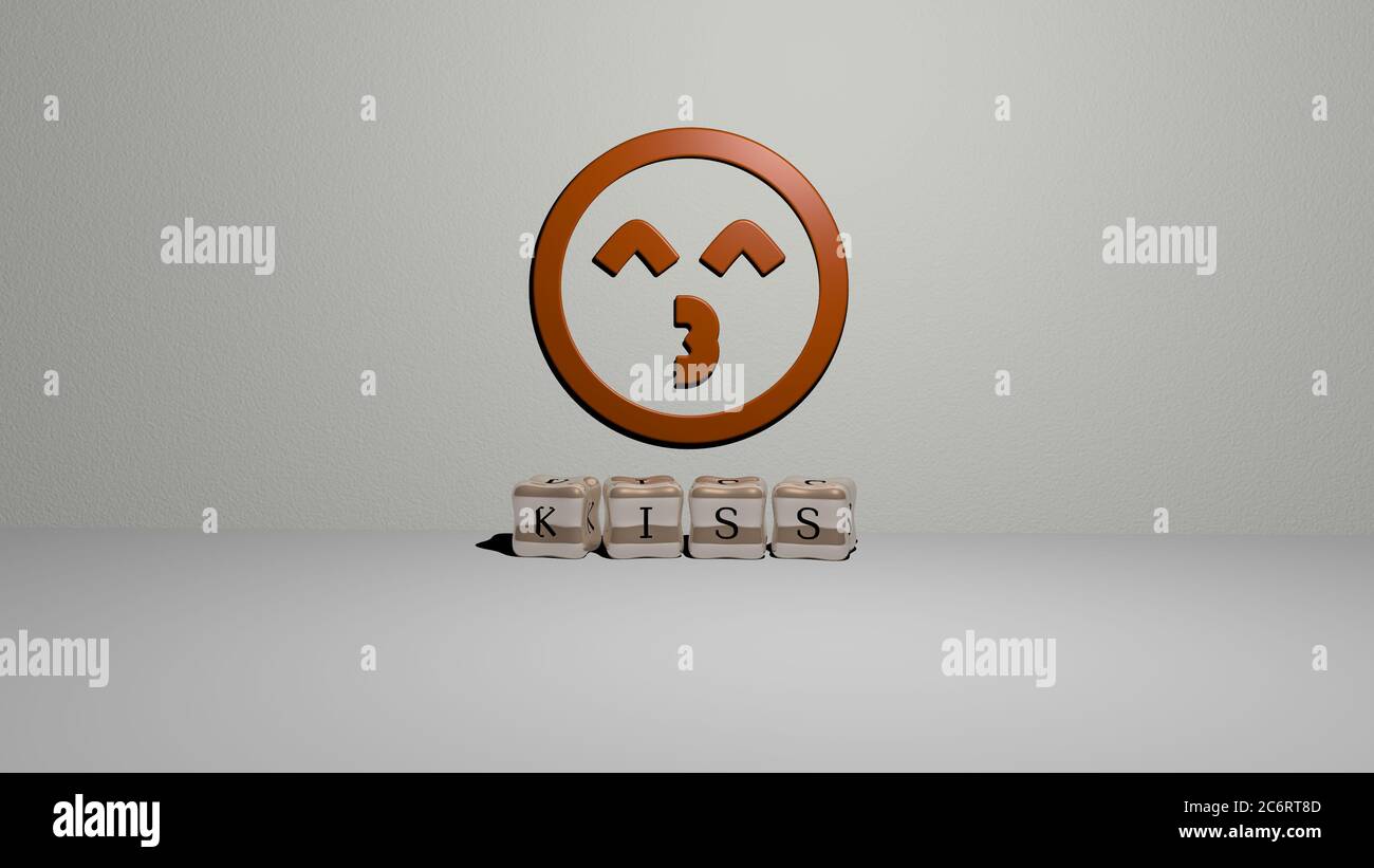 3D graphical image of kiss vertically along with text built by metallic ...