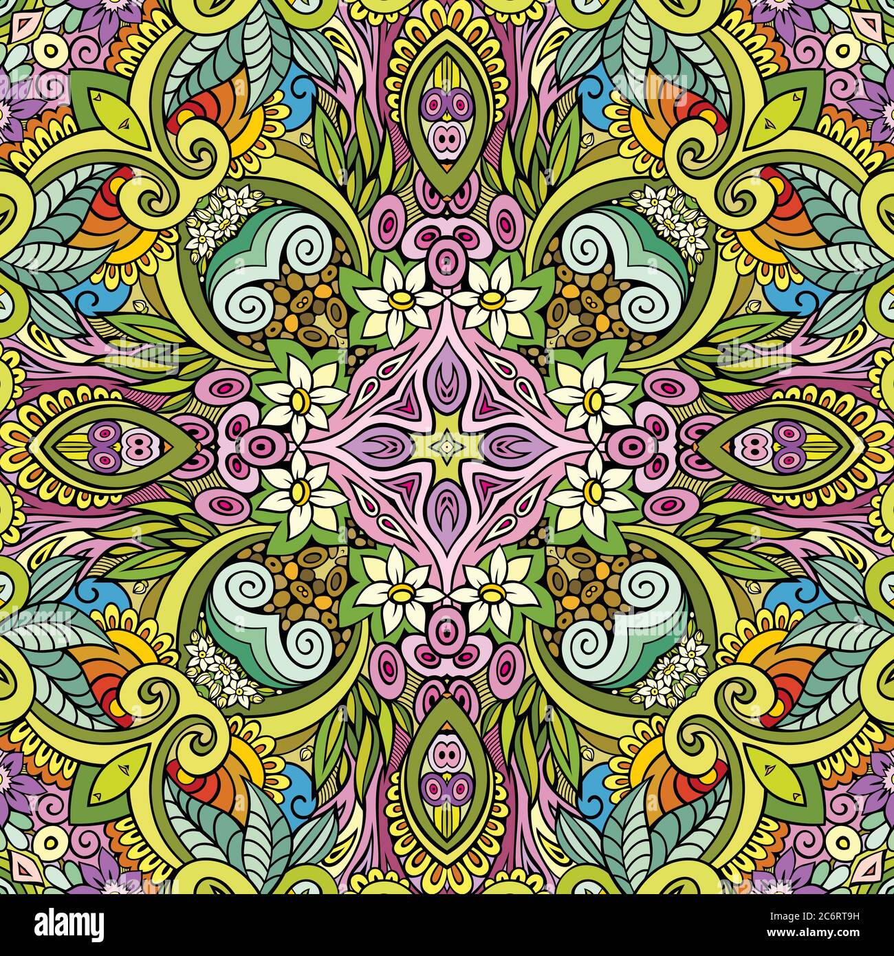 Vector ethnic hand drawn color seamless pattern Stock Vector Image ...