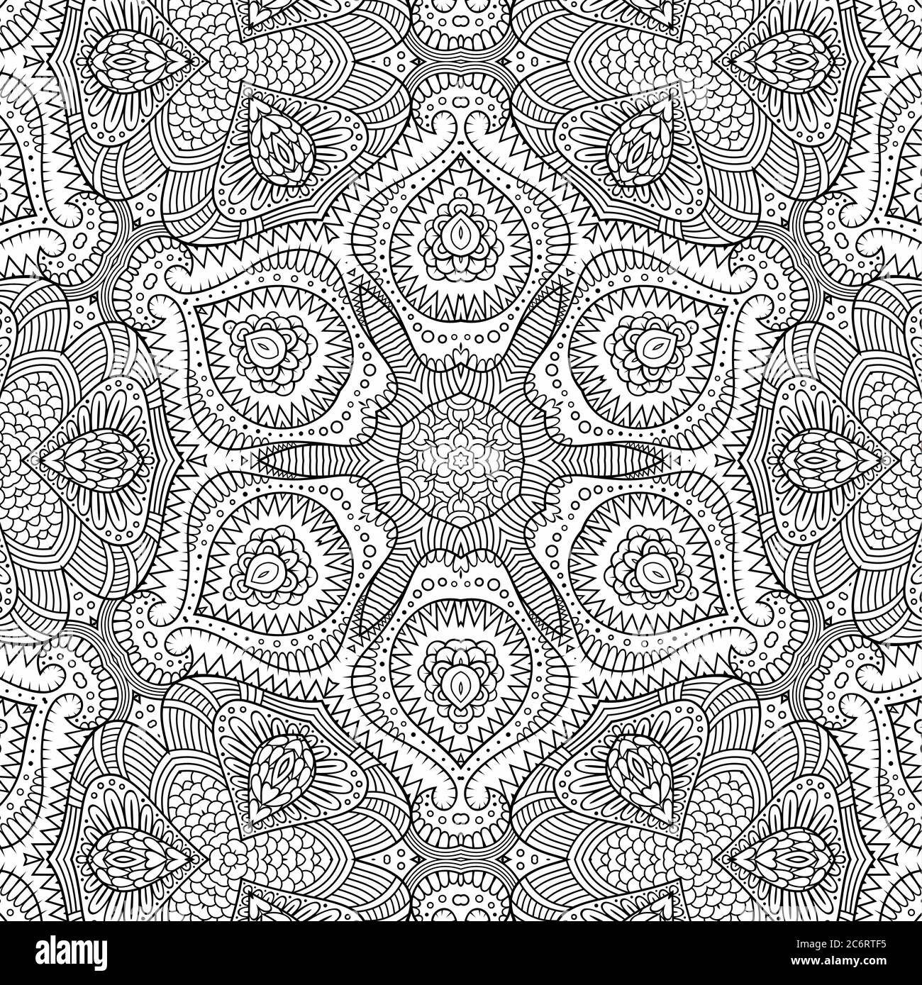 Vector ethnic line art hand drawn seamless pattern Stock Vector Image ...