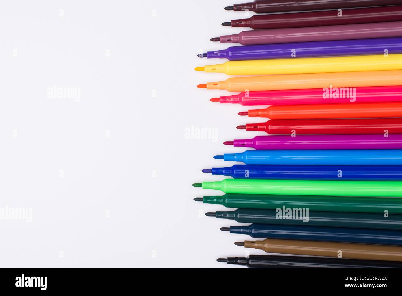 Top above overhead view photo of colorful markers without caps on ...