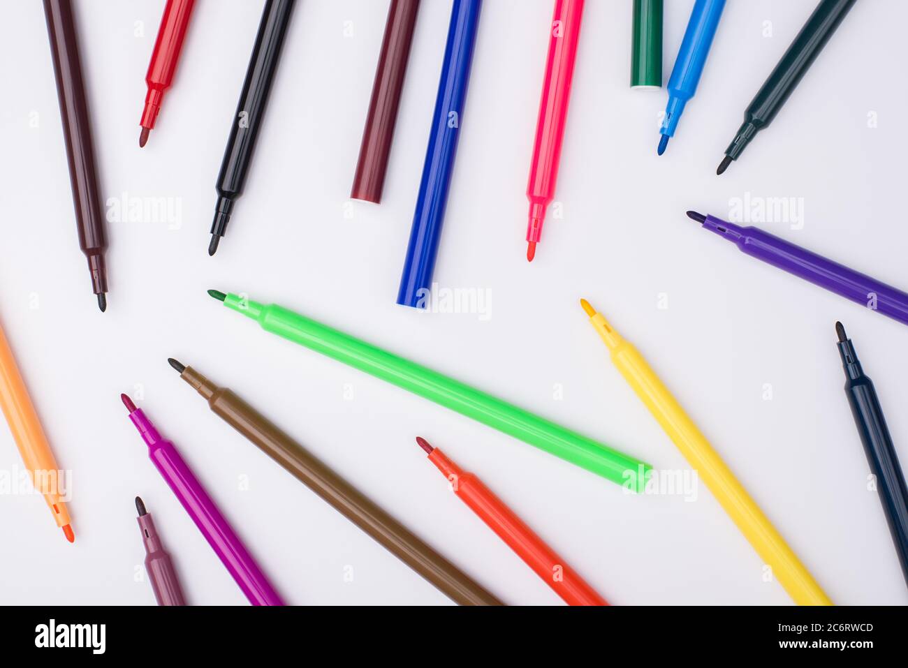 Drawing with markers concept. Top above overhead view photo of colorful ...