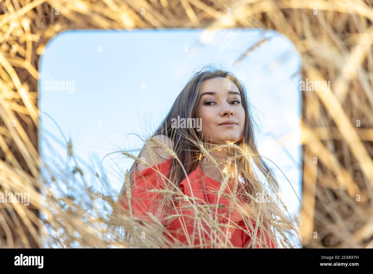Girl looking herself mirror hi-res stock photography and images - Alamy