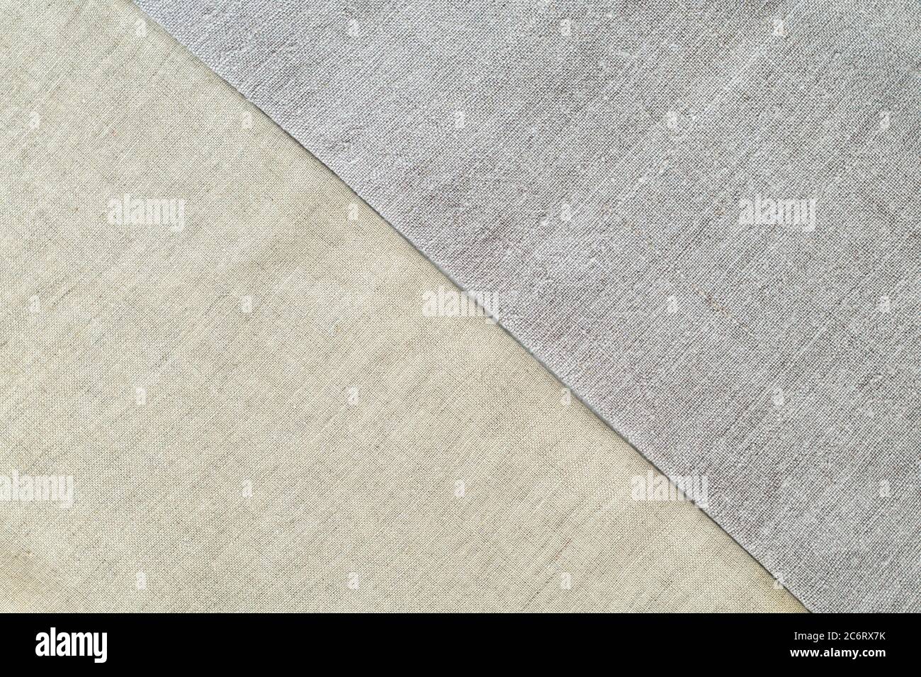 Texture of old and modern linen fabric. Homespun and factory textiles ...
