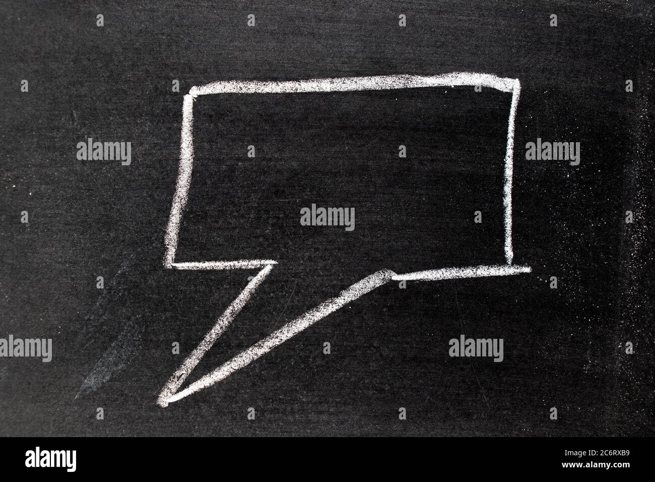 White chalk hand drawing in square bubble speech shape with blank space ...