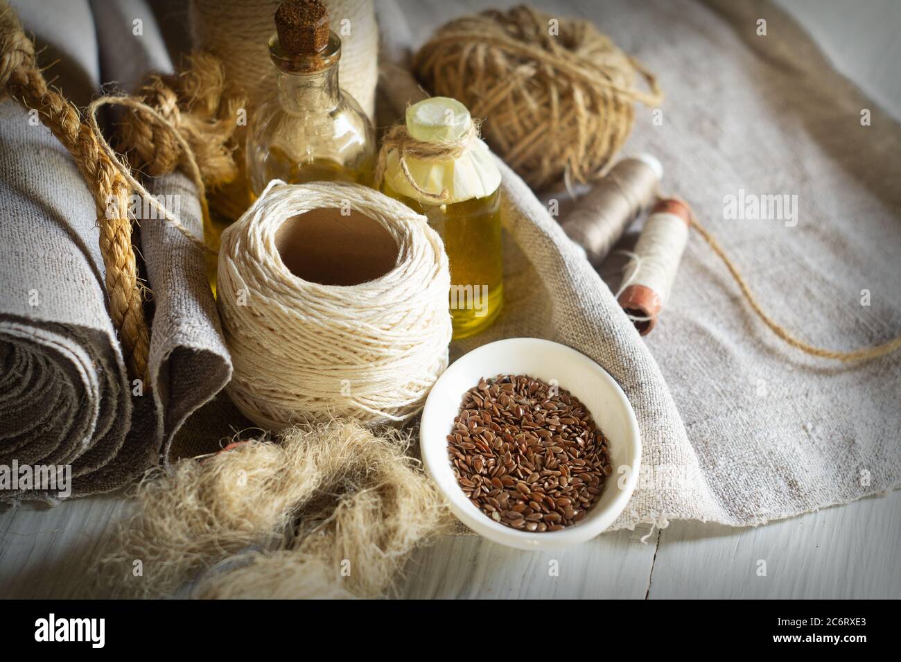 Flax products, linen textiles, rope, threads, tow, linseed oil and flax ...