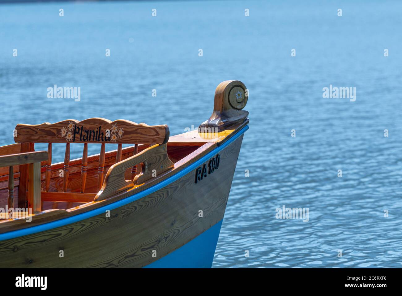 A wooden boat on the Bled Lake, Slovenia Stock Photo - Alamy
