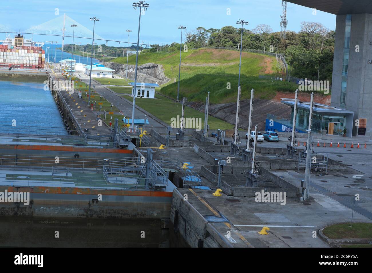 large ship enters the Panama Canal on the Atlantic side Stock Photo - Alamy