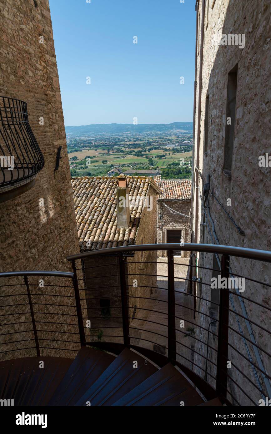 assisi,italy july 11 2020 :architecture of streets and buildings in the ...